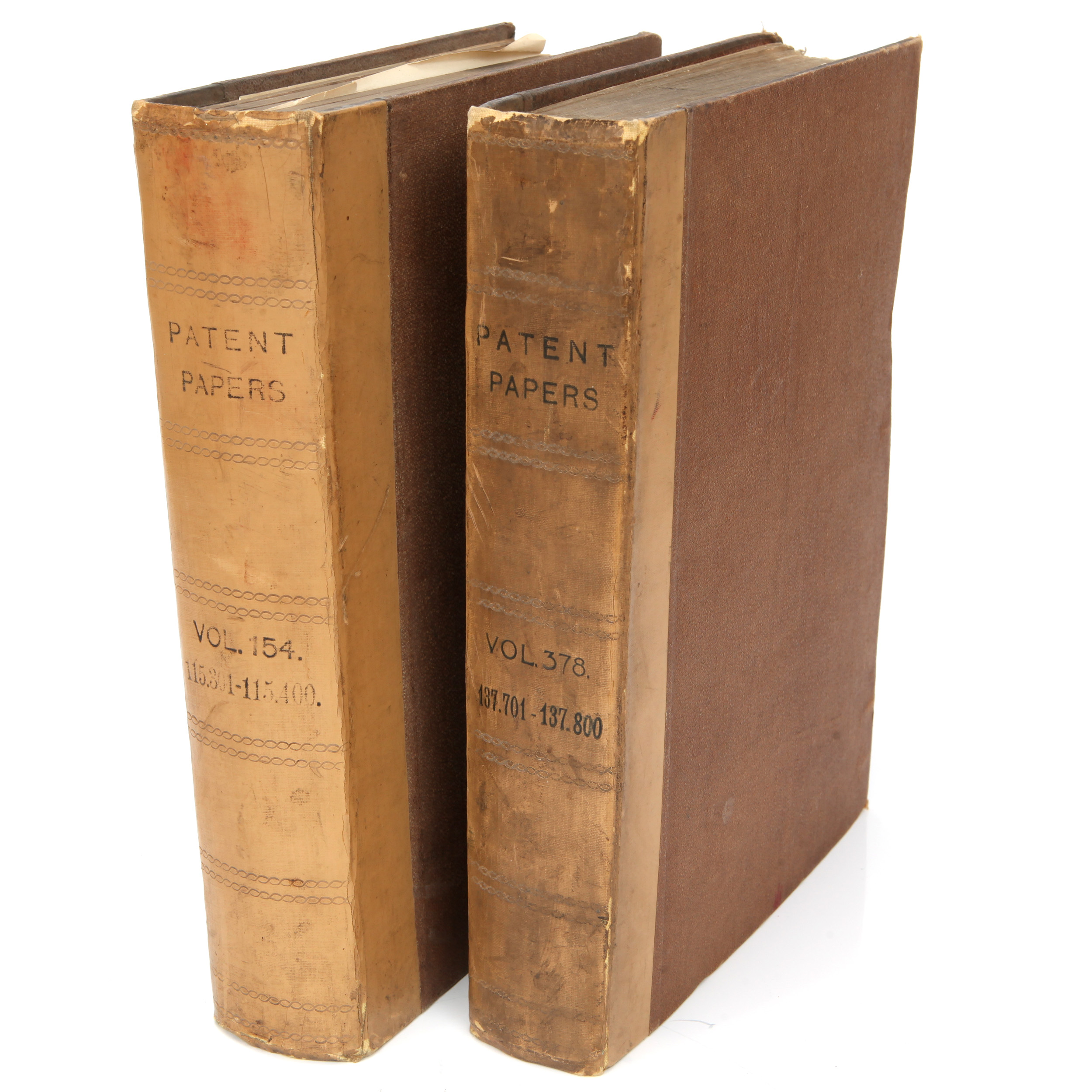 Patents Books, 2 volumes, no 154 and 378 containing hundreds of patents ...