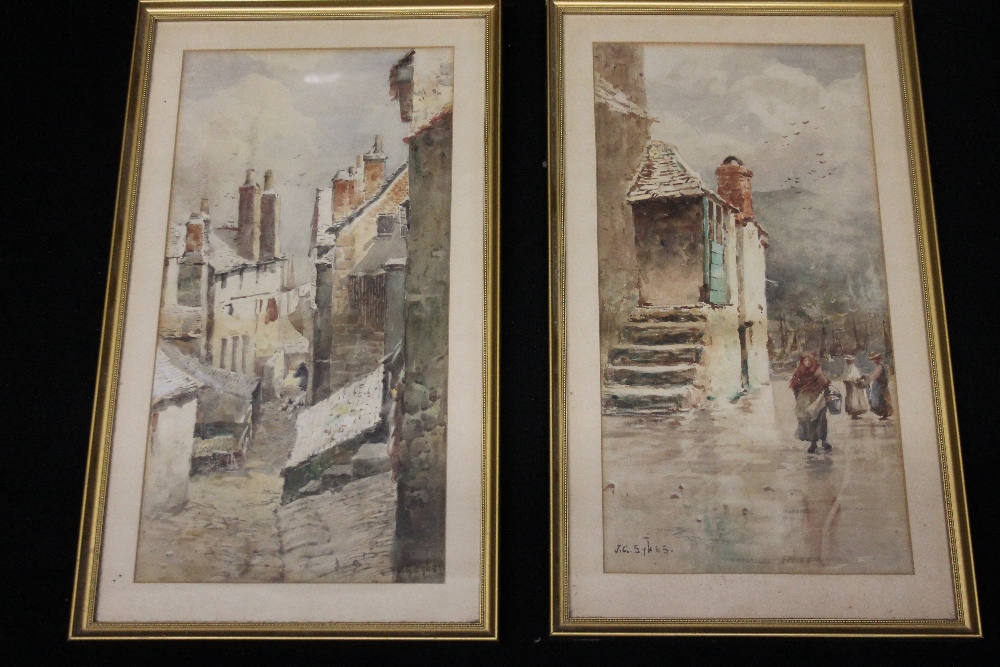 WATERCOLOUR - three watercolours by the artist J G Sykes, a street ...