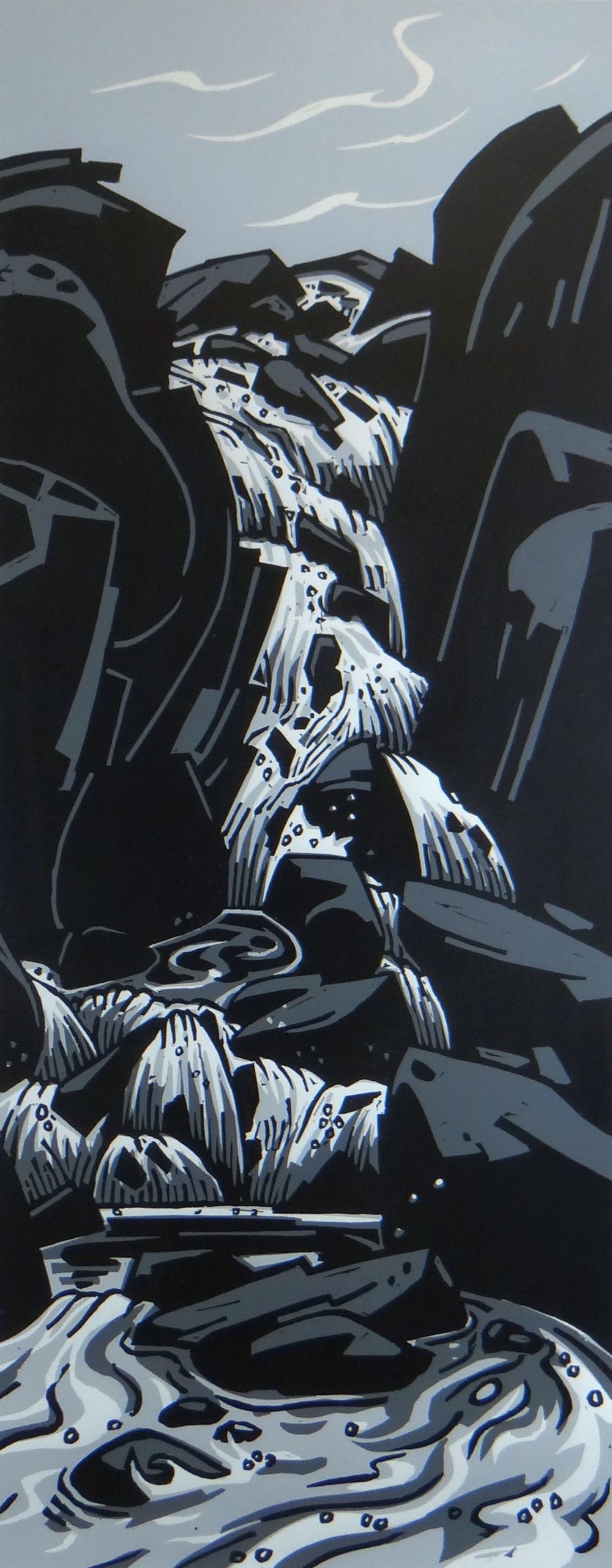 SIR KYFFIN WILLIAMS RA limited edition (90/200) linocut - waterfall ...