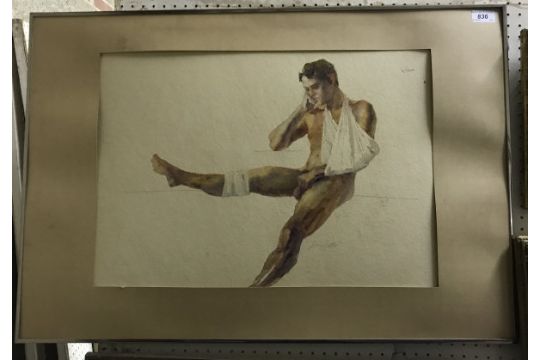 DAVID HUTTER "Sick Leave", watercolour, signed lower right image size ...