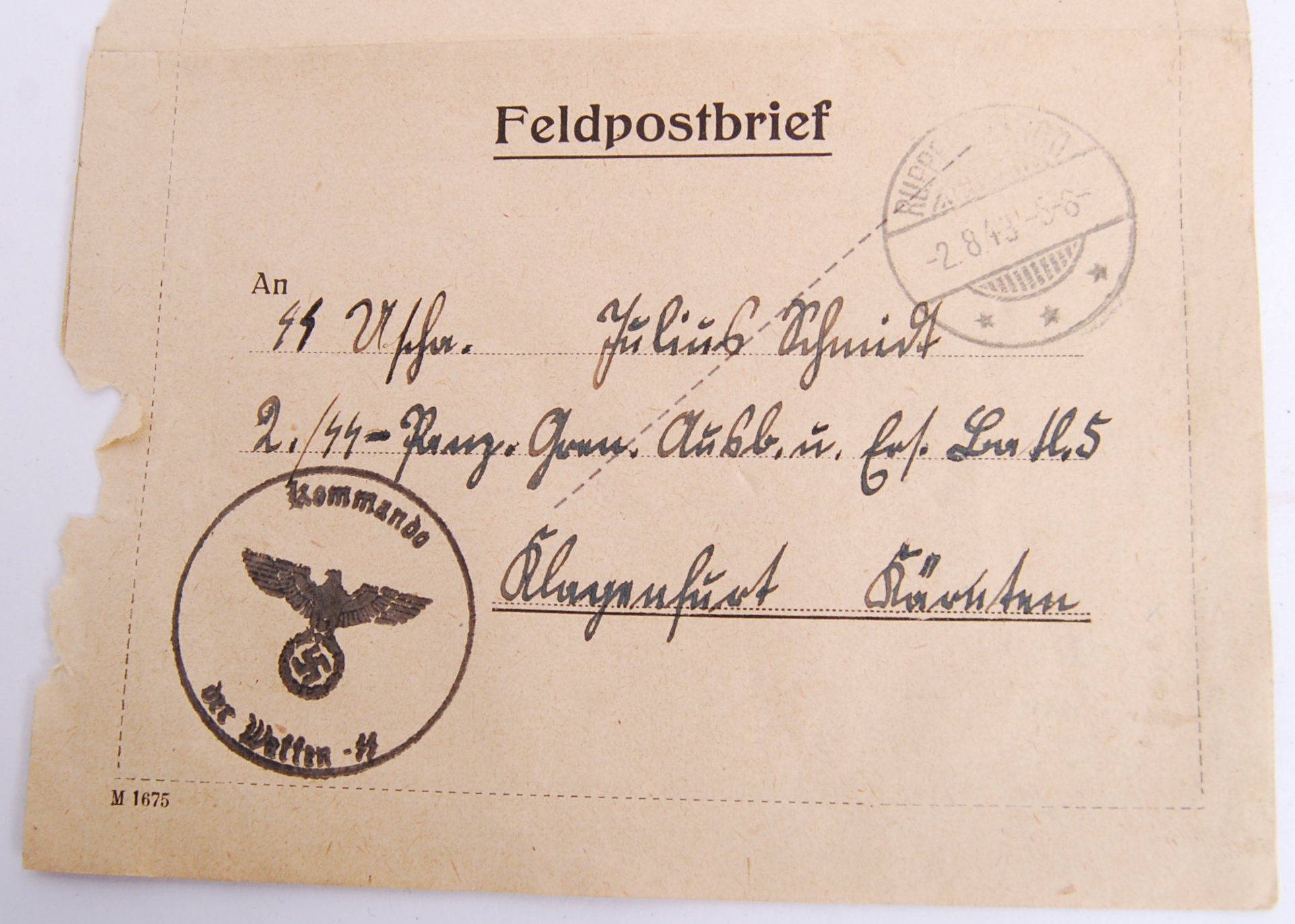 An original WWII Second World War Nazi German SS handwritten Fieldpost ...