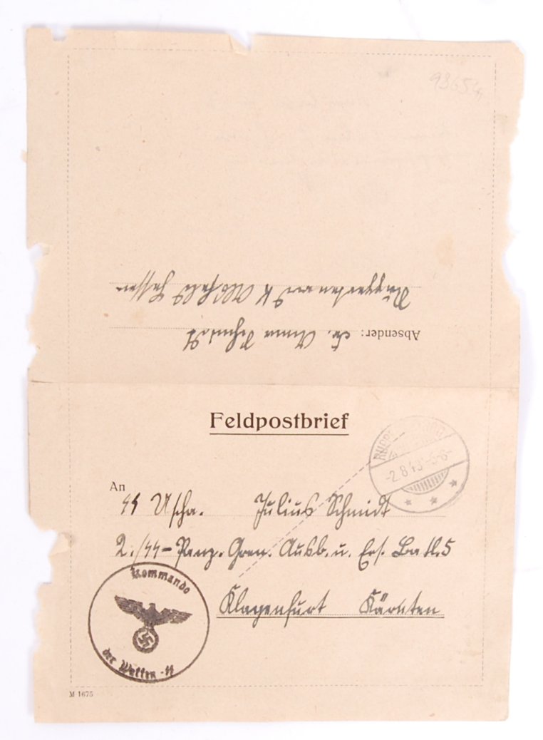 An original WWII Second World War Nazi German SS handwritten Fieldpost ...