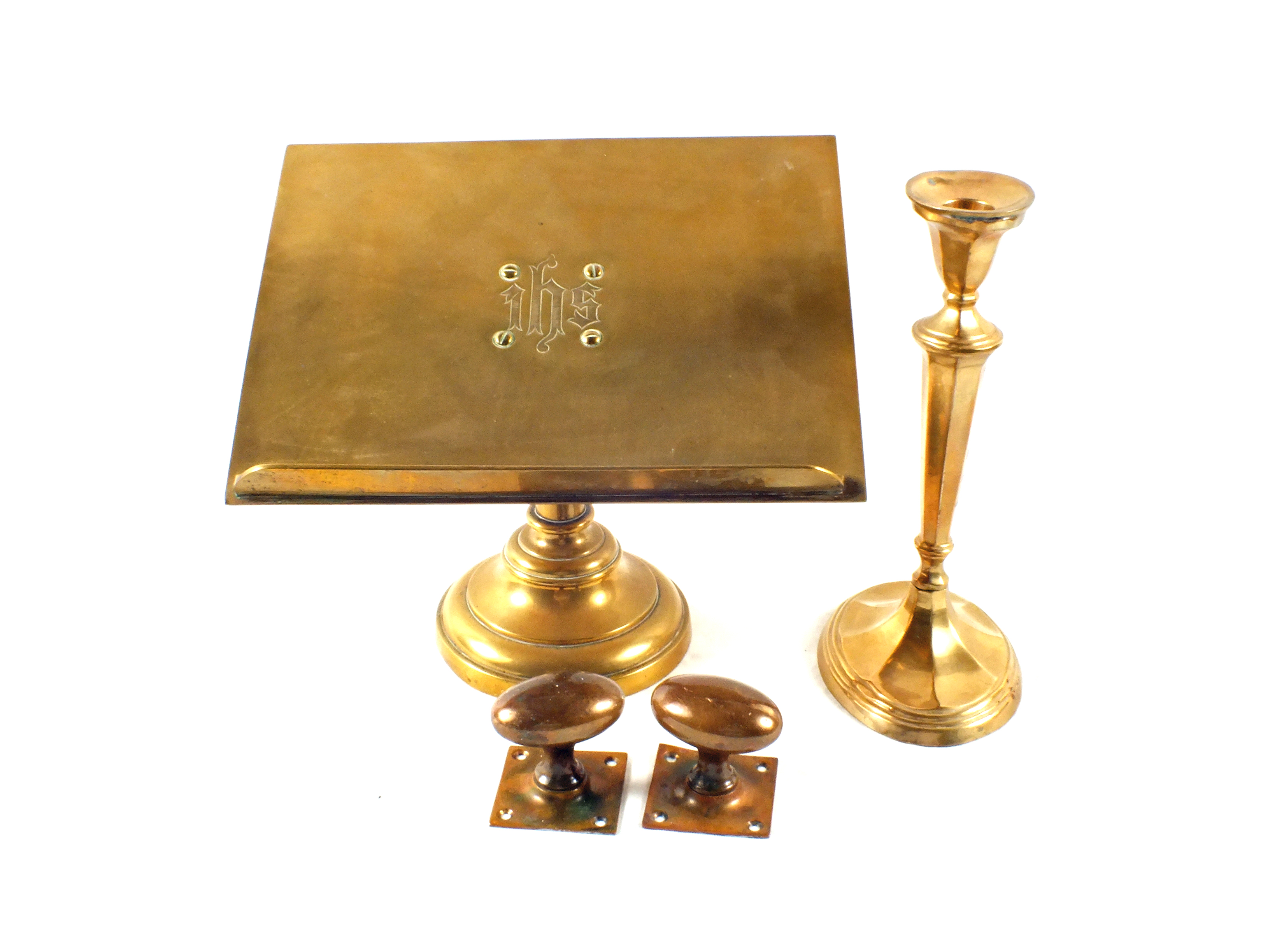 A Brass church table lectern and other Brass