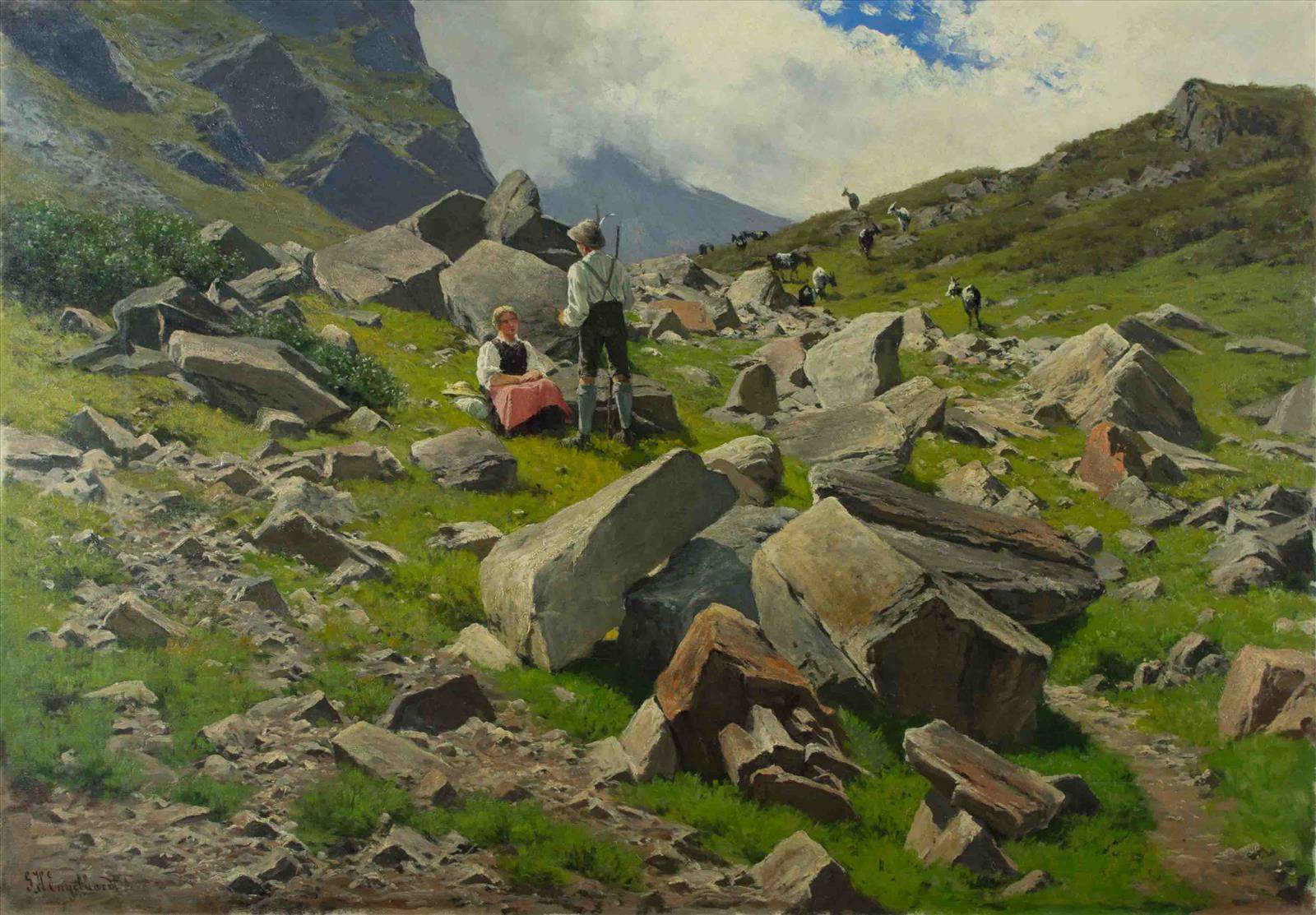 Georg Hermann ENGELHARDT (1855-1934)"Heidi und Peter beim Ziegenhüten ...