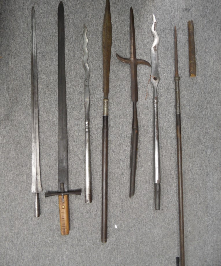 TWO CHINESE HAFTED WEAPONS; TWO SOUTH EAST ASIAN SPEARS; A SUDANESE ...