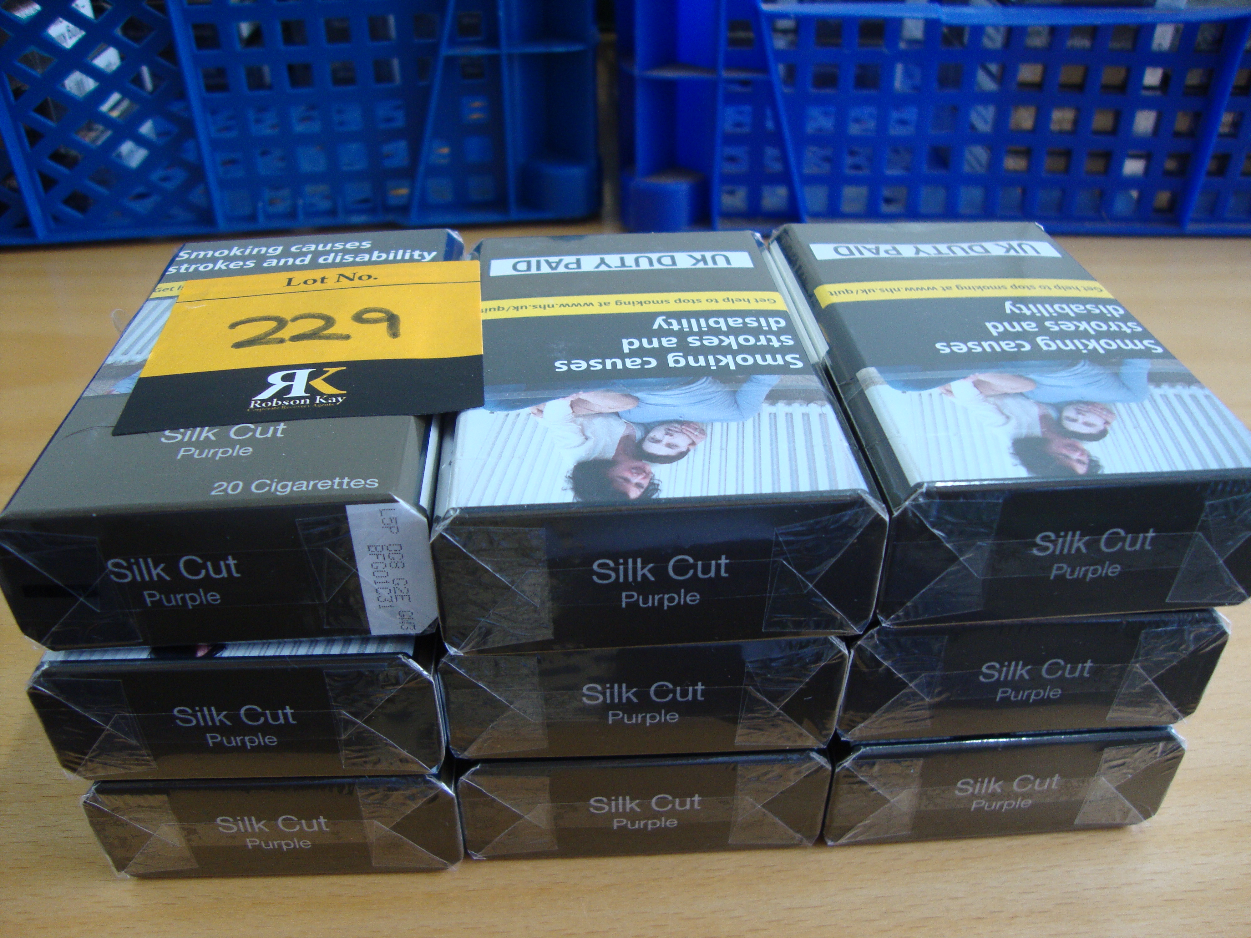 9 packs of Silk Cut Purple cigarettes NB. All pack sizes 20