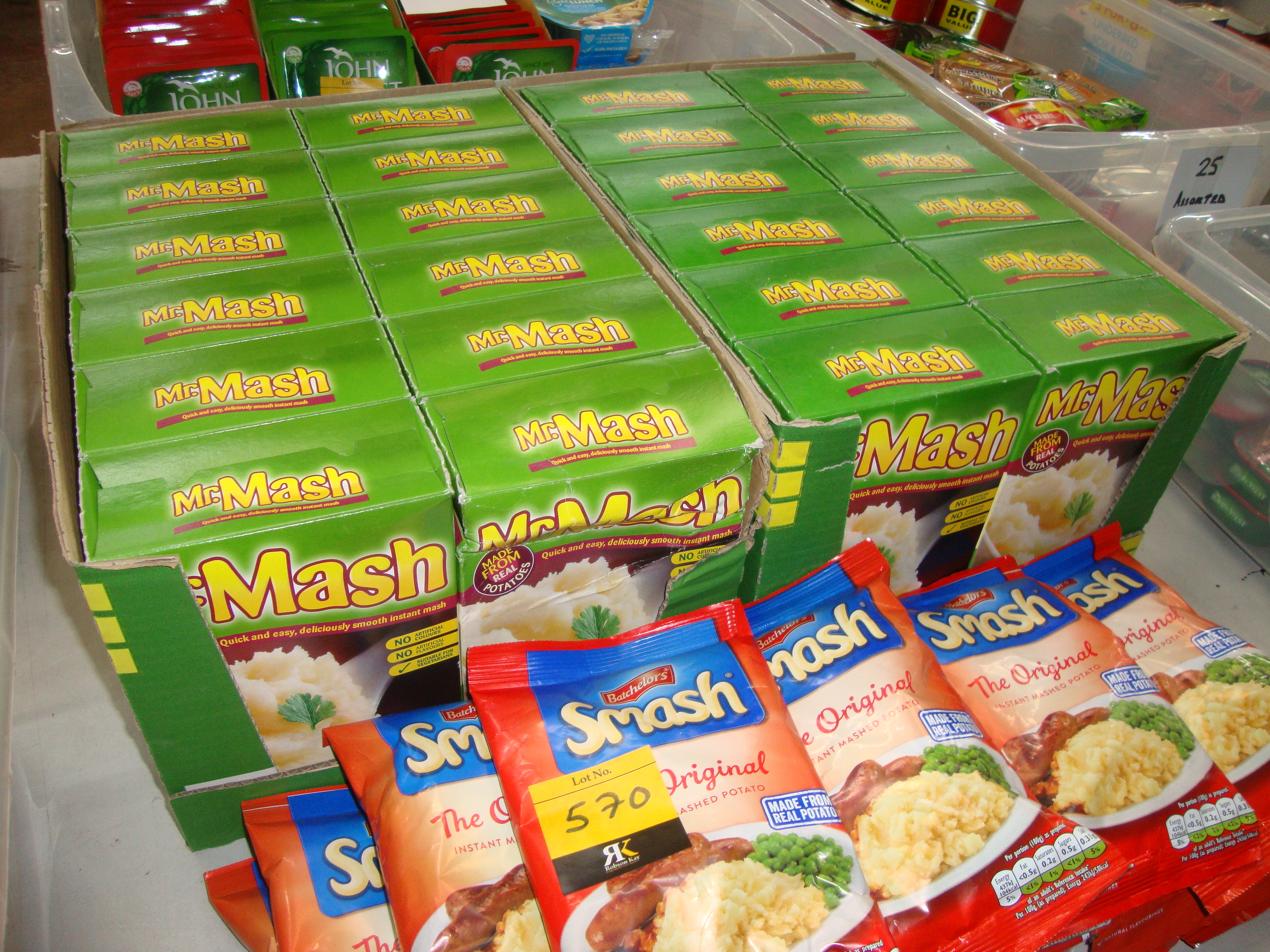 Quantity of Mr Mash and Smash Instant Potato comprising 24 boxes and 12 ...