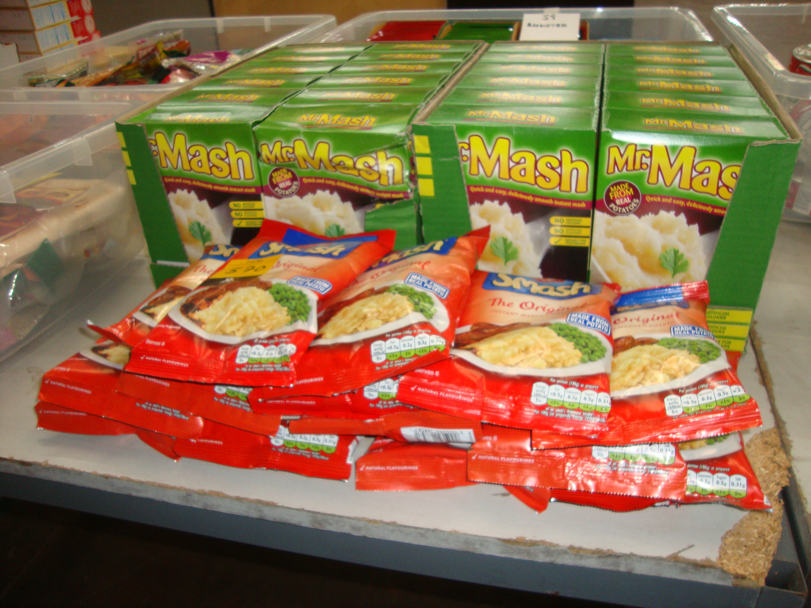 Quantity of Mr Mash and Smash Instant Potato comprising 24 boxes and 12 ...