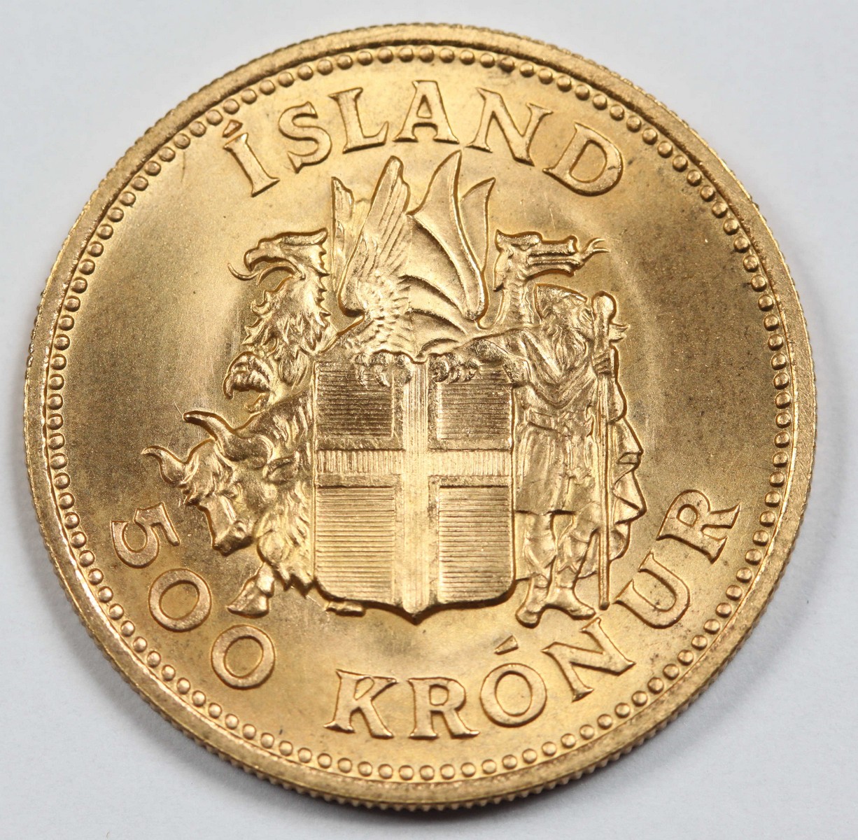 An Icelandic 500 Krona gold coin, the obverse inscribed "Jon Sigurdsson ...
