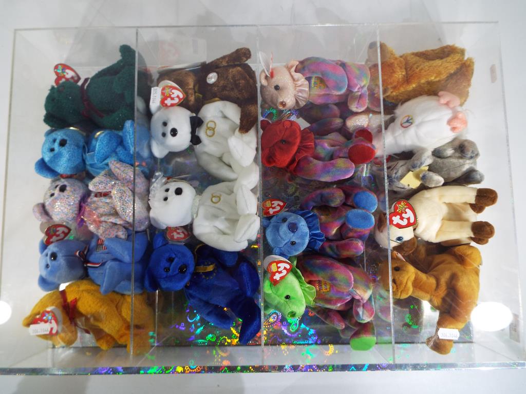 Ty Bears - A display case containing a quantity of Ty Beanie Babies.