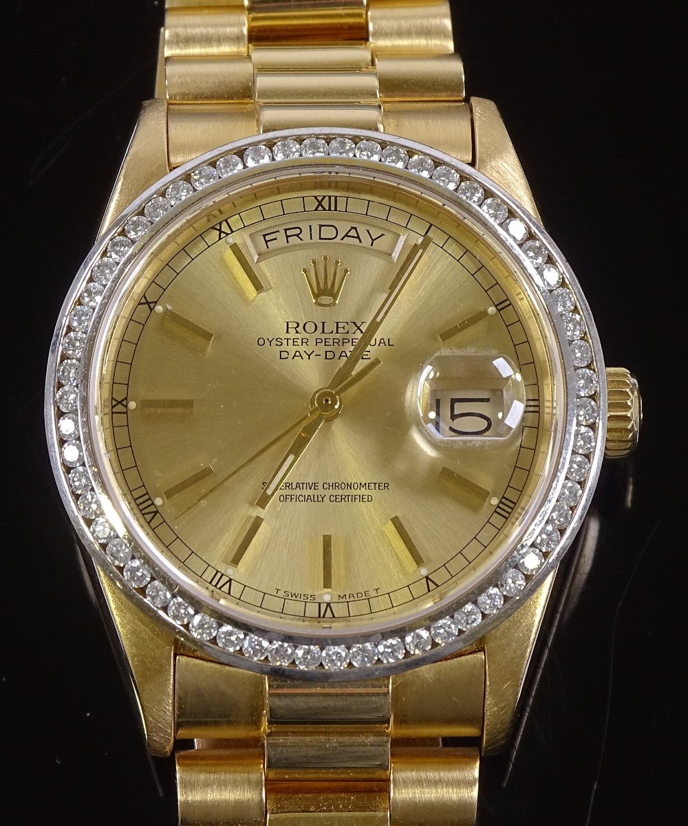 An 18ct gold Rolex Oyster Perpetual Day-Date automatic wristwatch ...