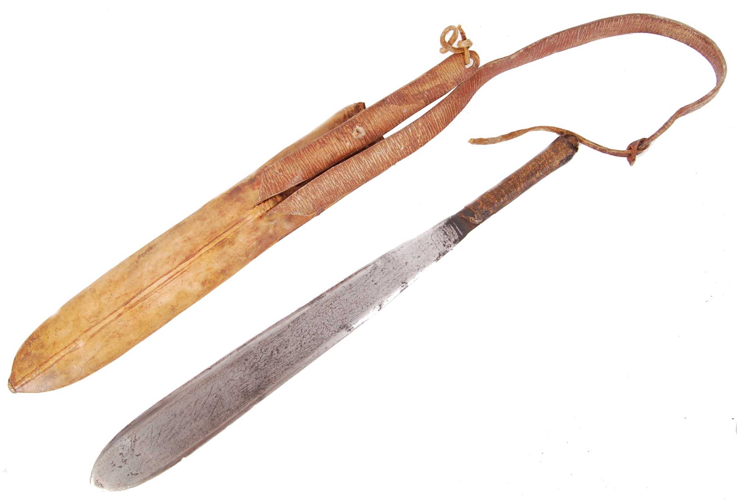 An early 20th century Masai Kenyan Kikuyu Simi knife with scabbard most ...