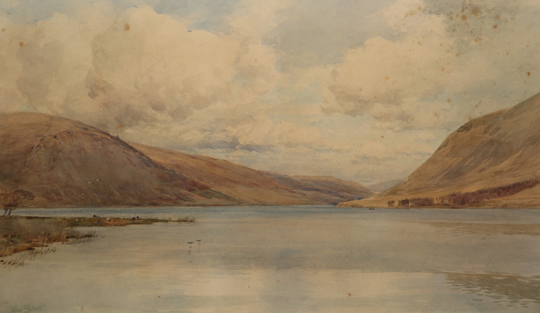 TOM SCOTT (1854-1927), LOCH SCENE, signed lower left, watercolour ...