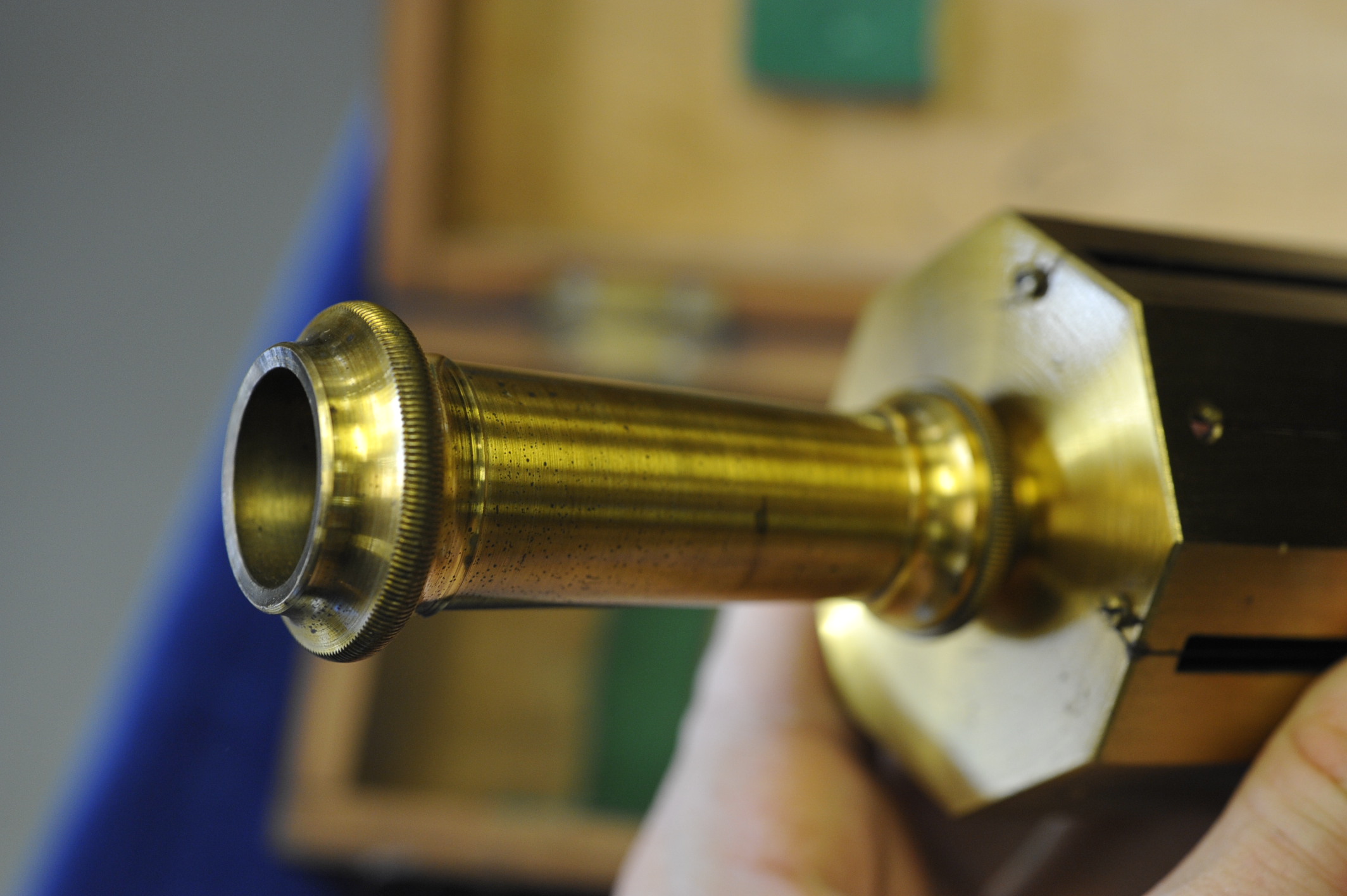 A French Octagonal Surveyor’s Cross Staff Head, lacquered brass, 18cm ...