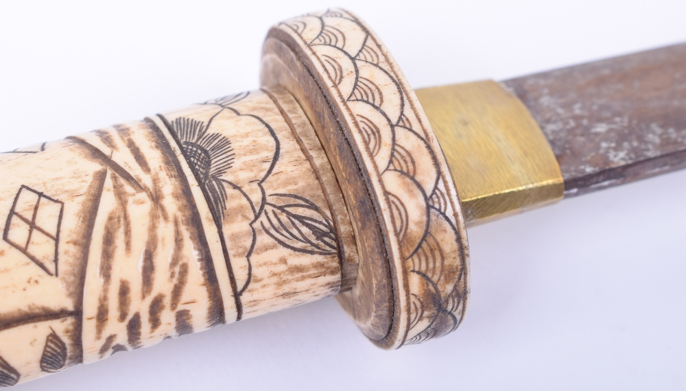 Japanese Carved Bone Sword, wakizashi blade (rusty and un-tempered ...