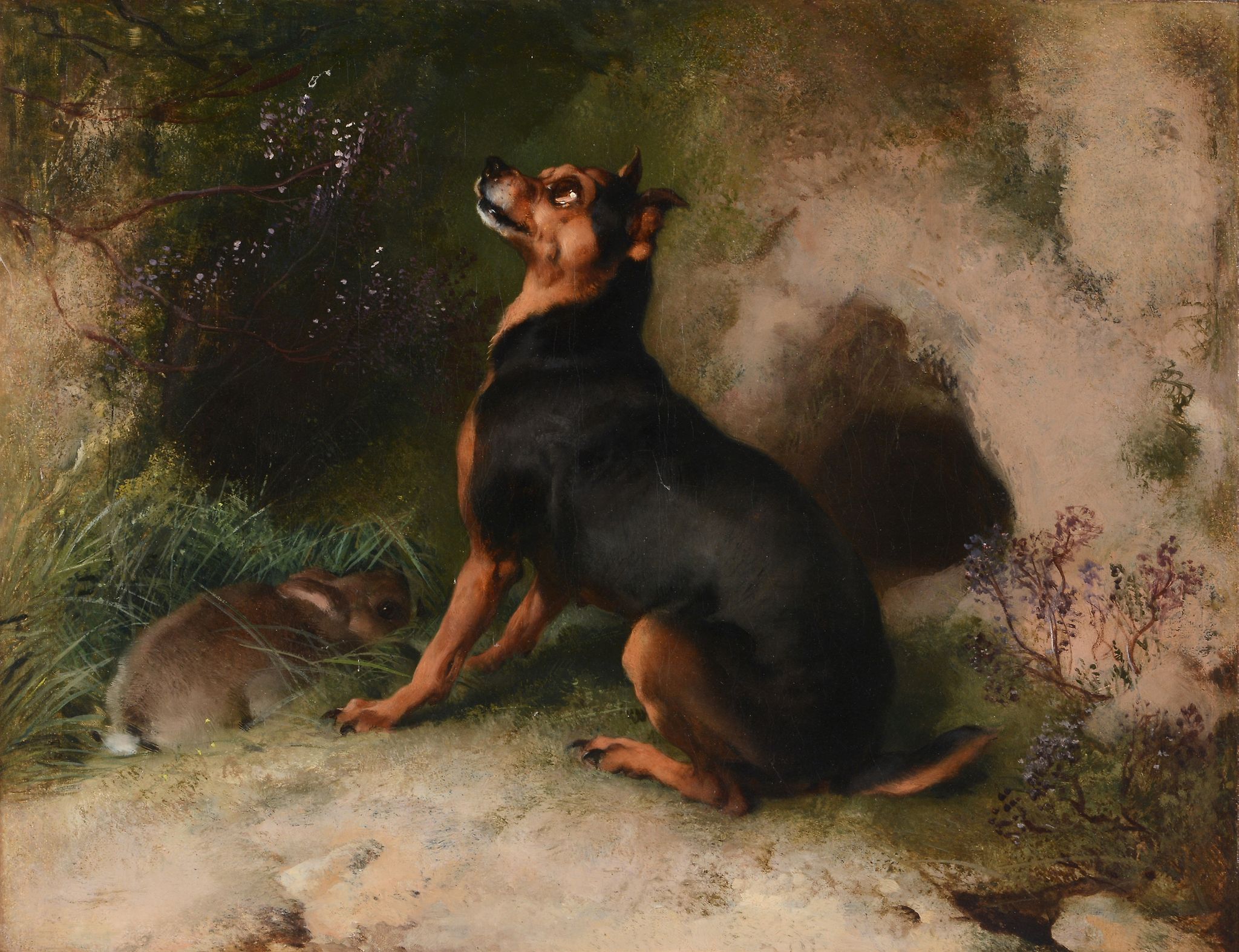 Follower of Sir Edwin Henry Landseer Anxious moments Oil on canvas 56 x ...