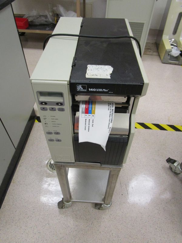 Zebra Model 140xi 3 Plus Label Printer , , with Mobile Stainless Steel Cart