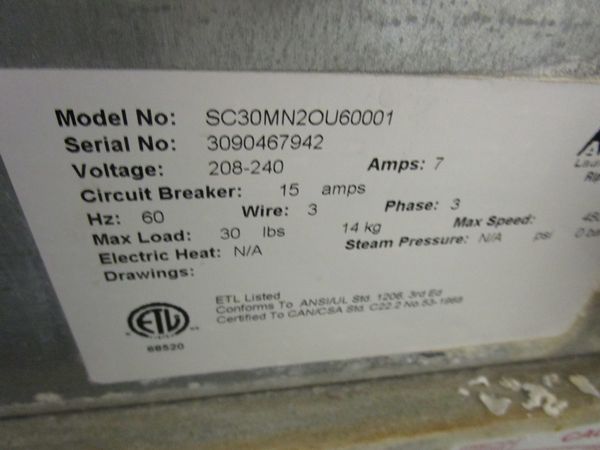 Speed Queen Model SC30MN2OU60001 Commercial Laundry Washer , Serial ...