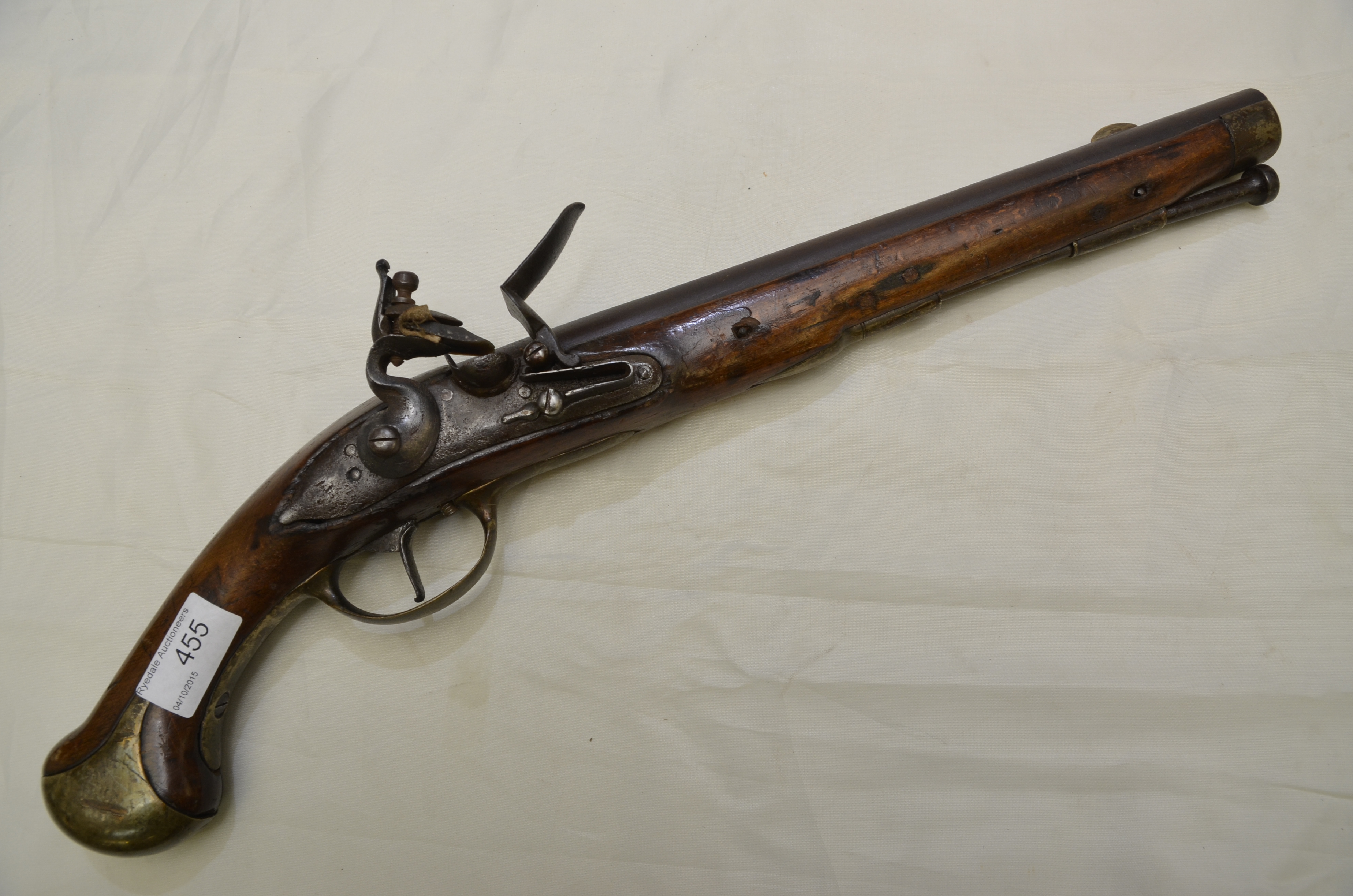 Late 18thC Danish flintlock pistol with 13 inch barrel with fixed brass ...