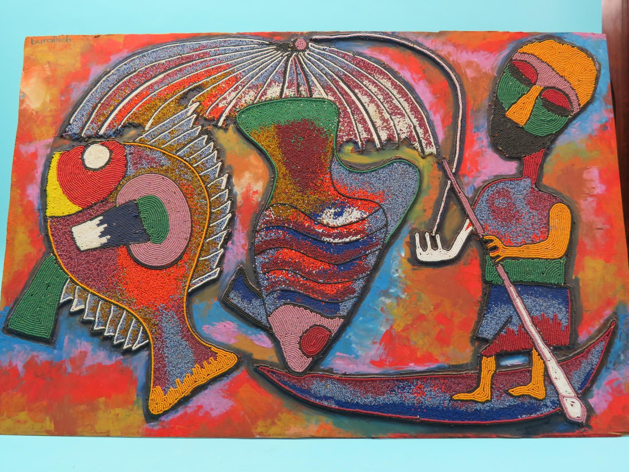 Chief Jimoh Buraimoh (Nigerian, born 1943) - oil and beads on board ...