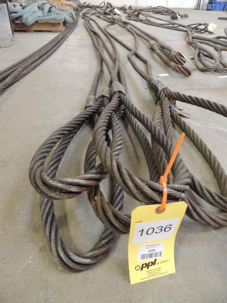 LOT: (4) 1 in. x 30 ft. Lifting Cables, 18 in. Eye, 19,600 lb. Capacity