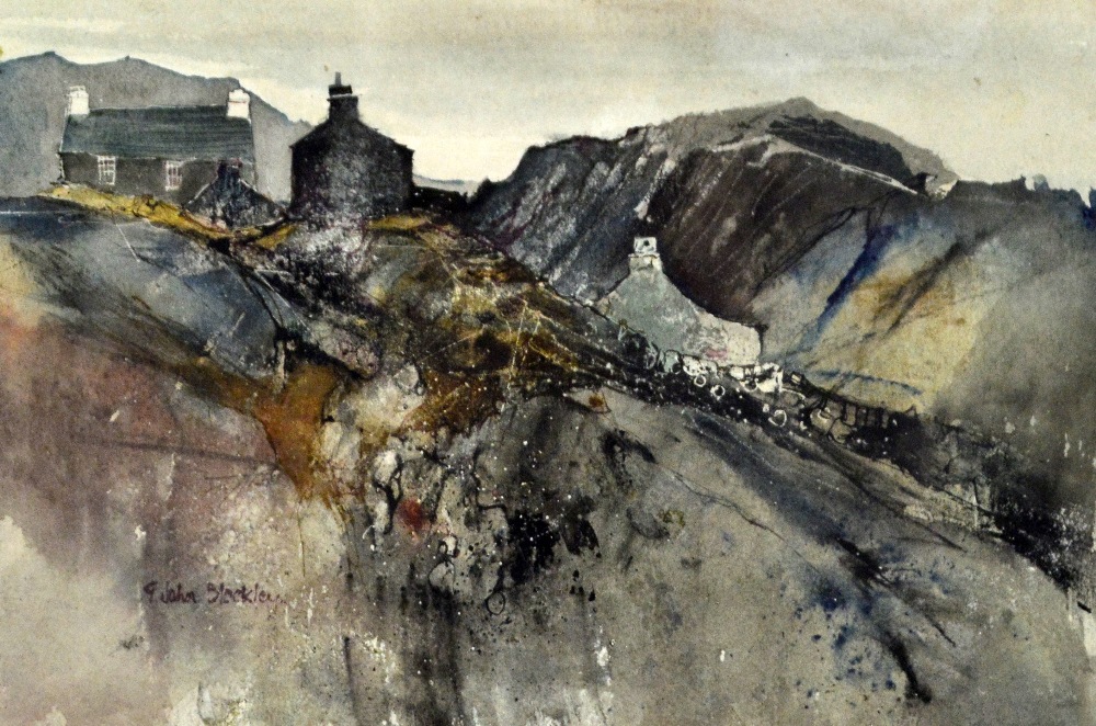 JOHN BLOCKLEY (1921-2002); watercolour 'Slate Textures, North Wales ...