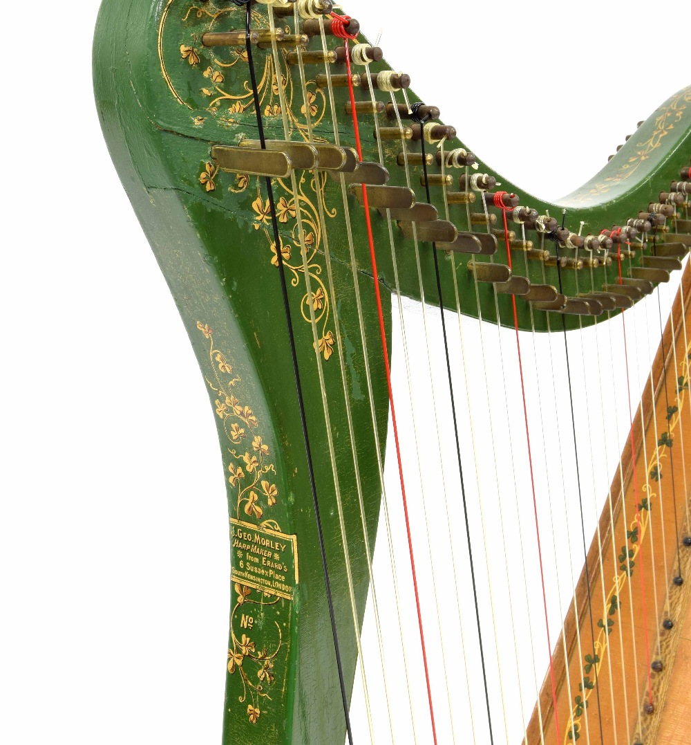 Early 20th century thirty string Celtic harp inscribed J. Geo. Morley ...