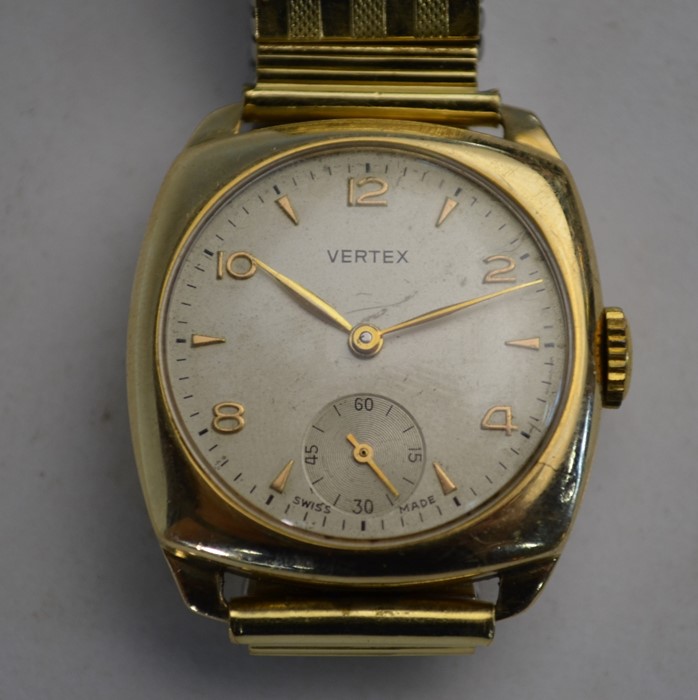 A gentleman's Vertex Revue 9ct gold vintage wristwatch with Swiss ...