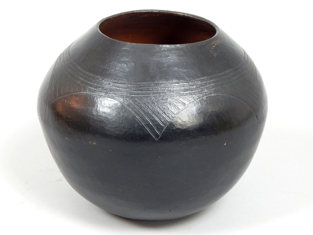 Large South African Zulu beer calabash (clay jar), the body glazed in ...