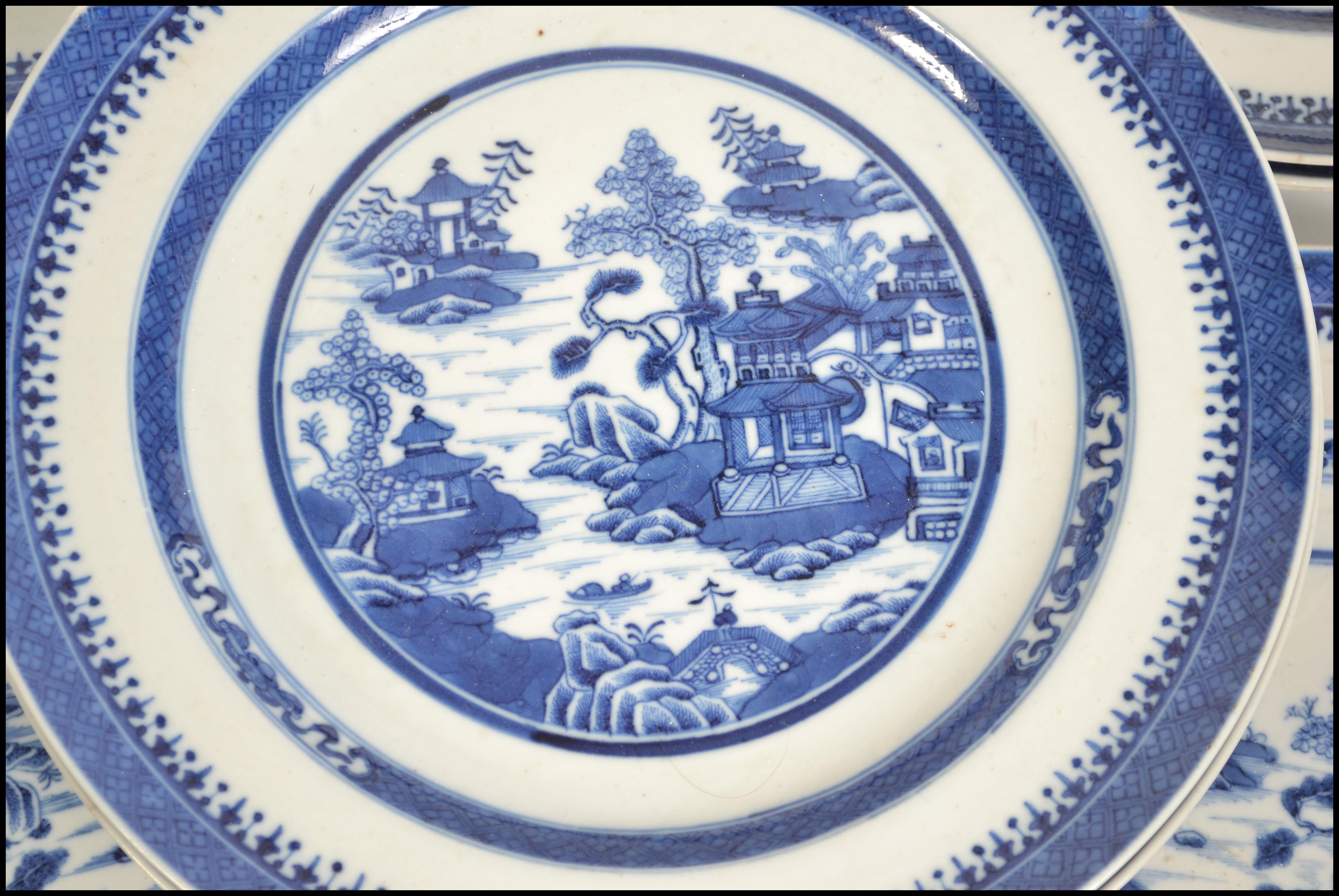 A rare set of 10 18th century Chinese blue and white willow pattern ...