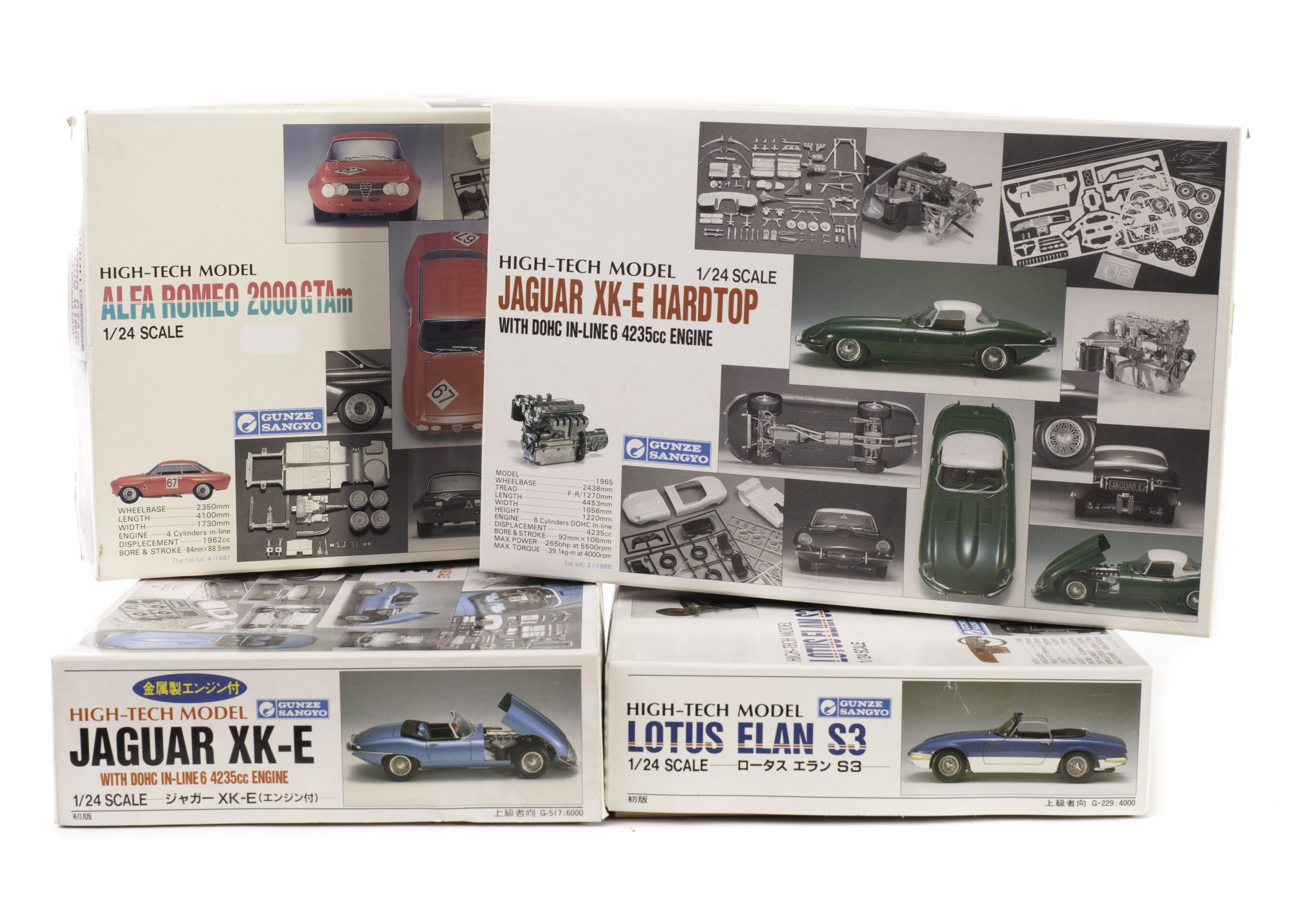 Gunze Sangyo High Tech Model Kits, 1/24 Jaguar XK-E, Lotus Elan S3 ...