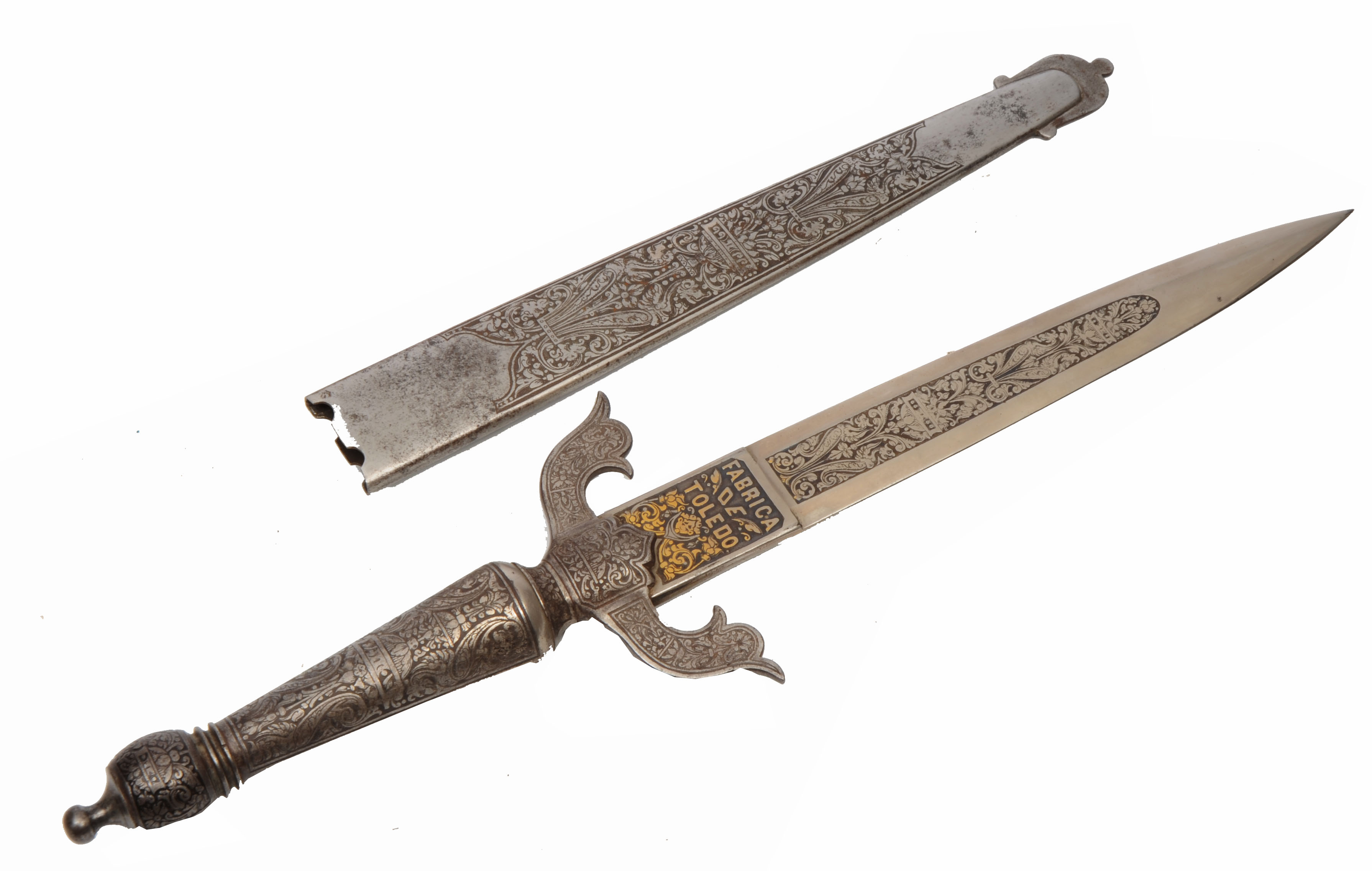 A 19TH CENTURY FABRICA DE TOLEDO SPANISH DAGGER 37cm in length