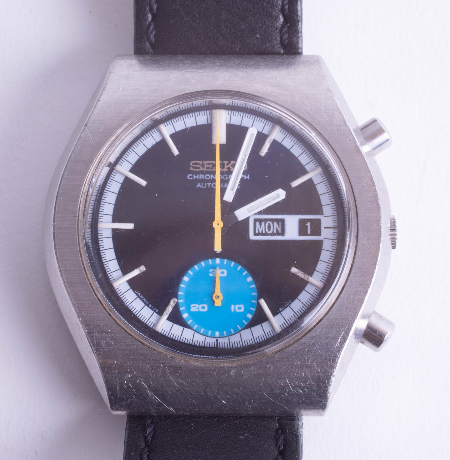 A Seiko, 1970's, automatic chronograph with coloured subsidiary second ...