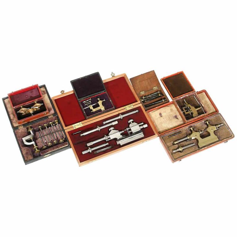 Group of Cased Clockmaker's Tools, 1900-1920 1) Watch depthing tool for ...
