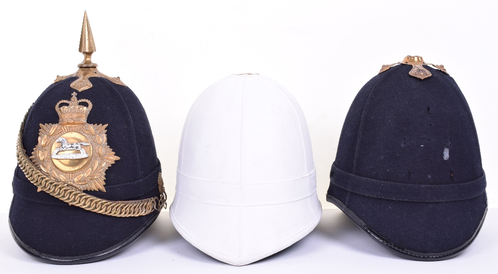 British Army Bandsman Home Service Helmets, blue cloth covered cork ...