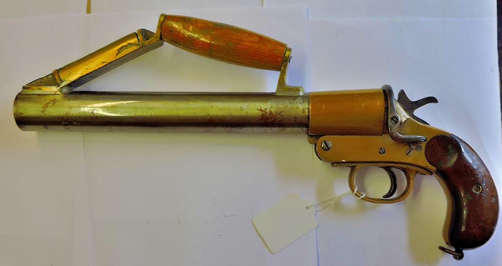 WWI Schermuly 1" Flare gun Line Thrower. It has been fitted with a ...