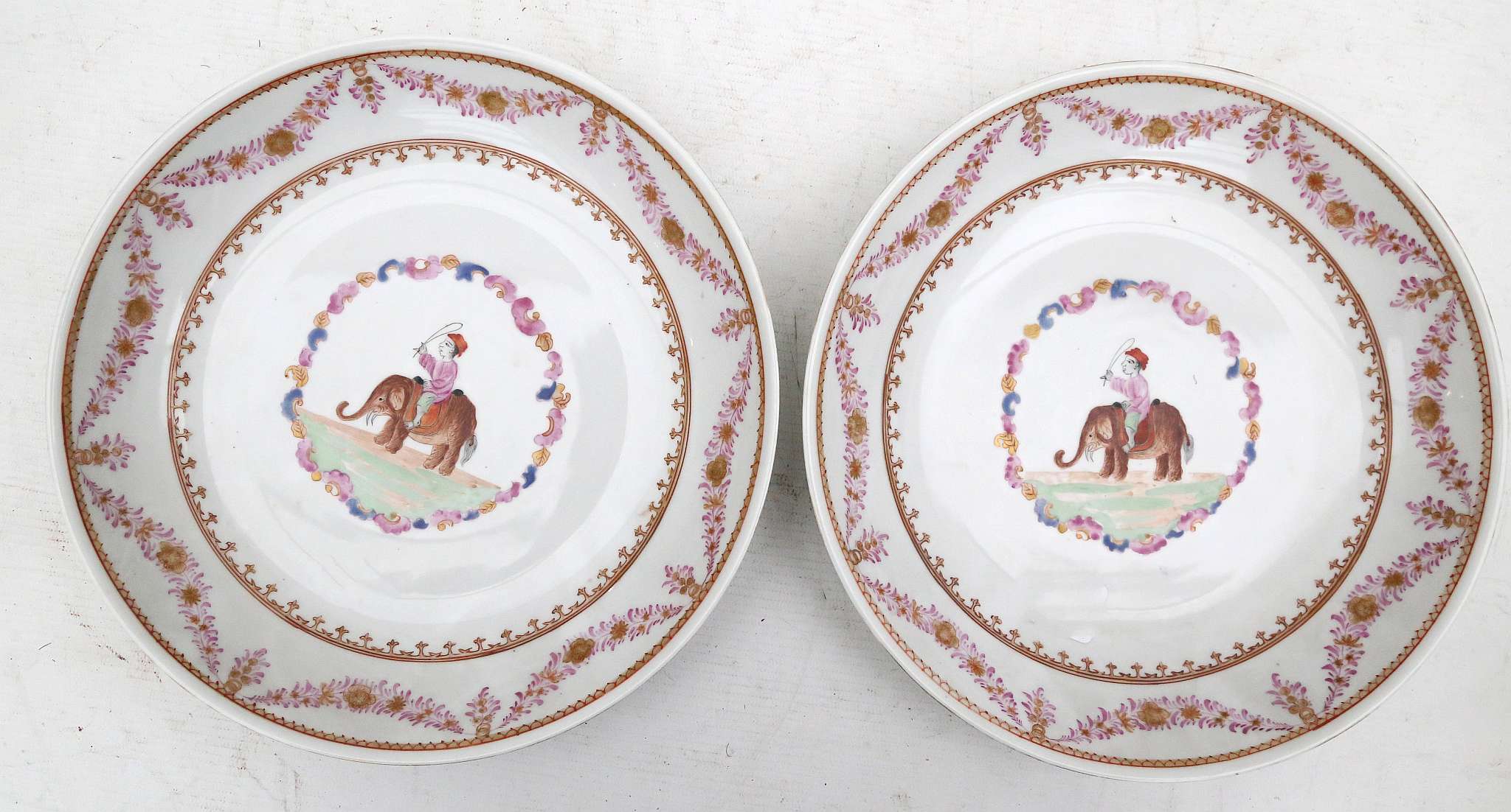 A pair of Samson dishes painted with elephants in the Chinese export ...