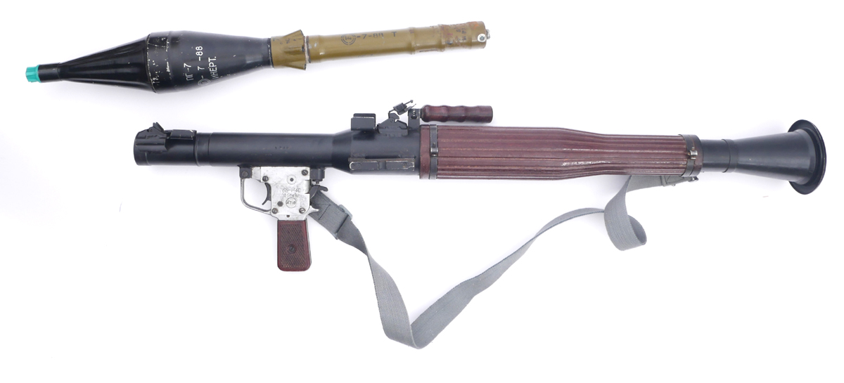 Type 69 RPG7 rocket launcher and inert rocket-propelled grenade.A ...