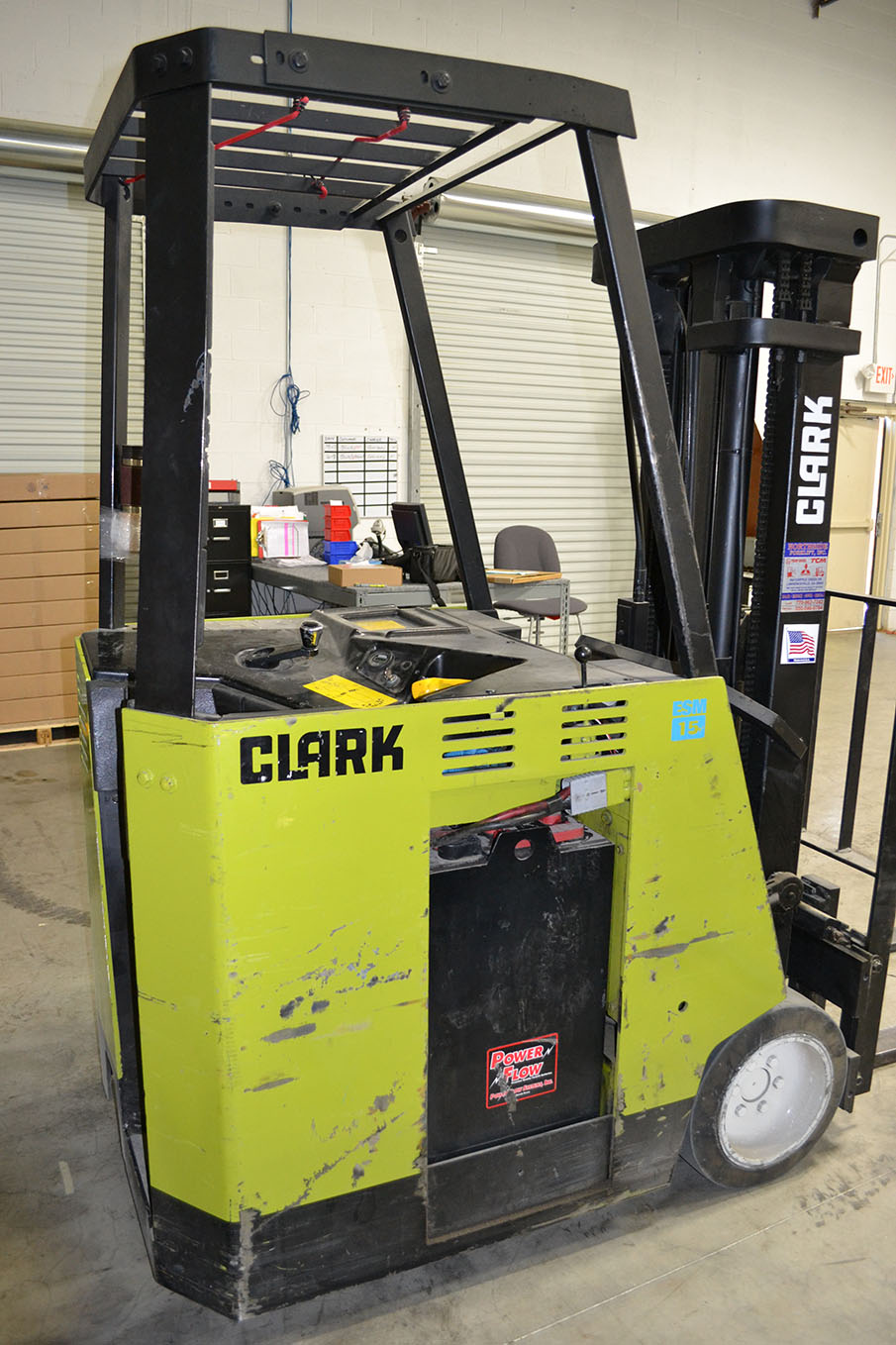 Clark ESM15 Electric Stand Up Forklift. 6519 Hours, 3-Stage Mast, 3000 ...