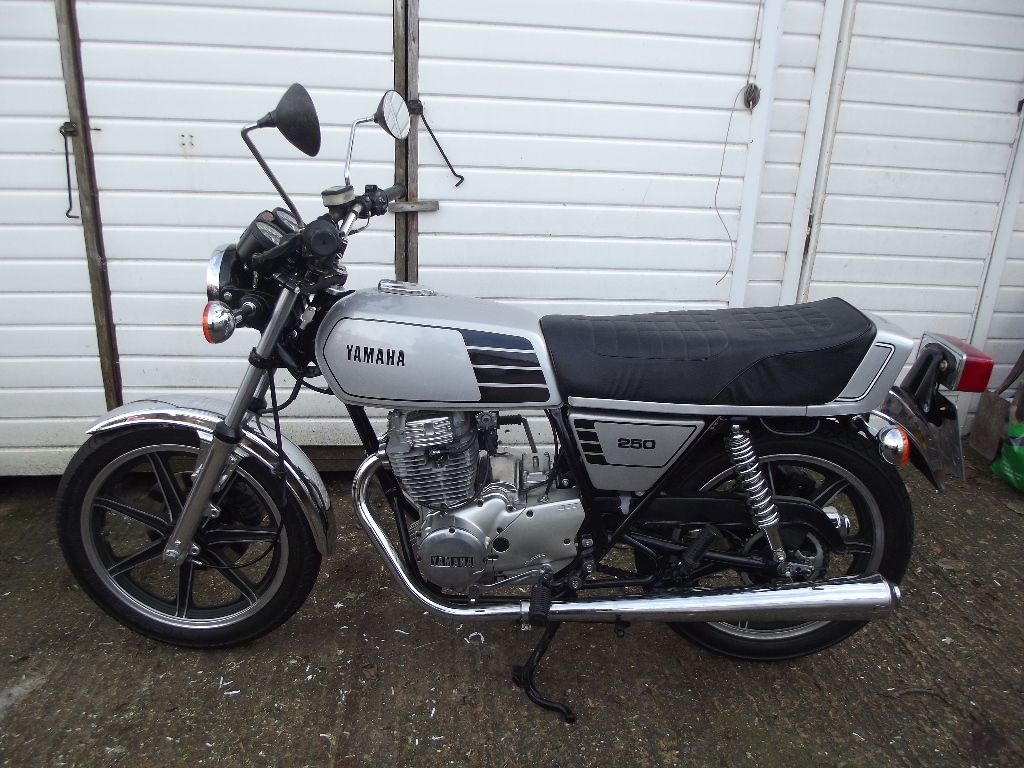 A 1978 Yamaha XS250, registration number AKJ 509T, silver. This XS250 ...