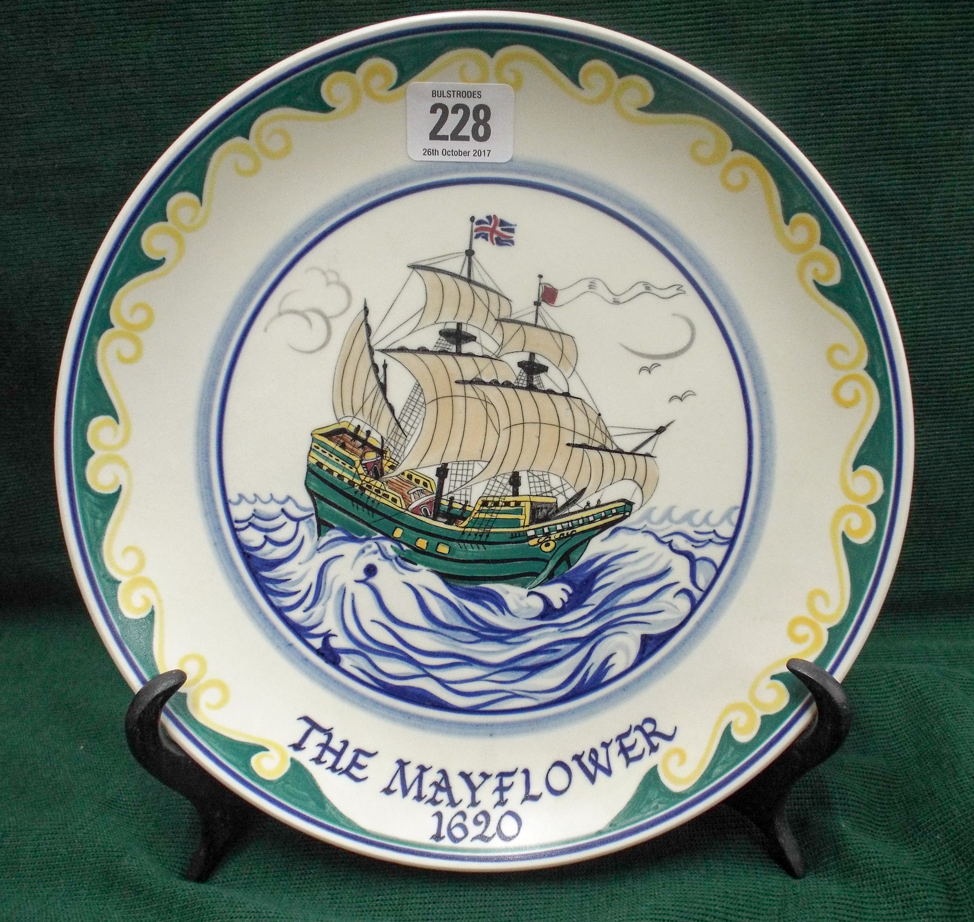 Poole Pottery ship plate of the Mayflower, ship drawn by A.S. Morris ...