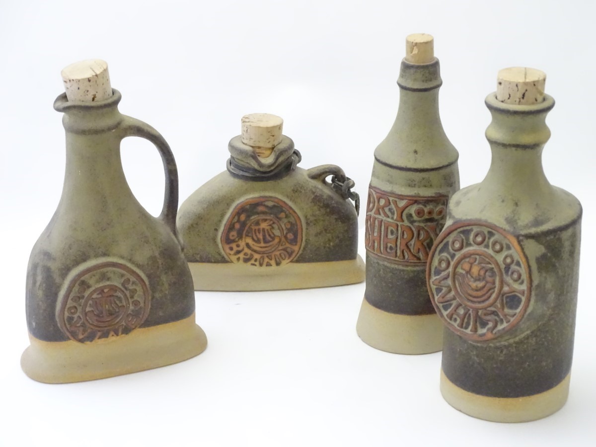 Four Tremar of Cornwall studio pottery stoneware flagons / bottles for ...