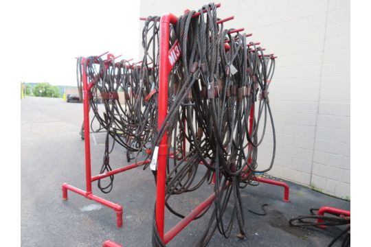 RACK AND ASSORTED IRON ROPE SLINGS