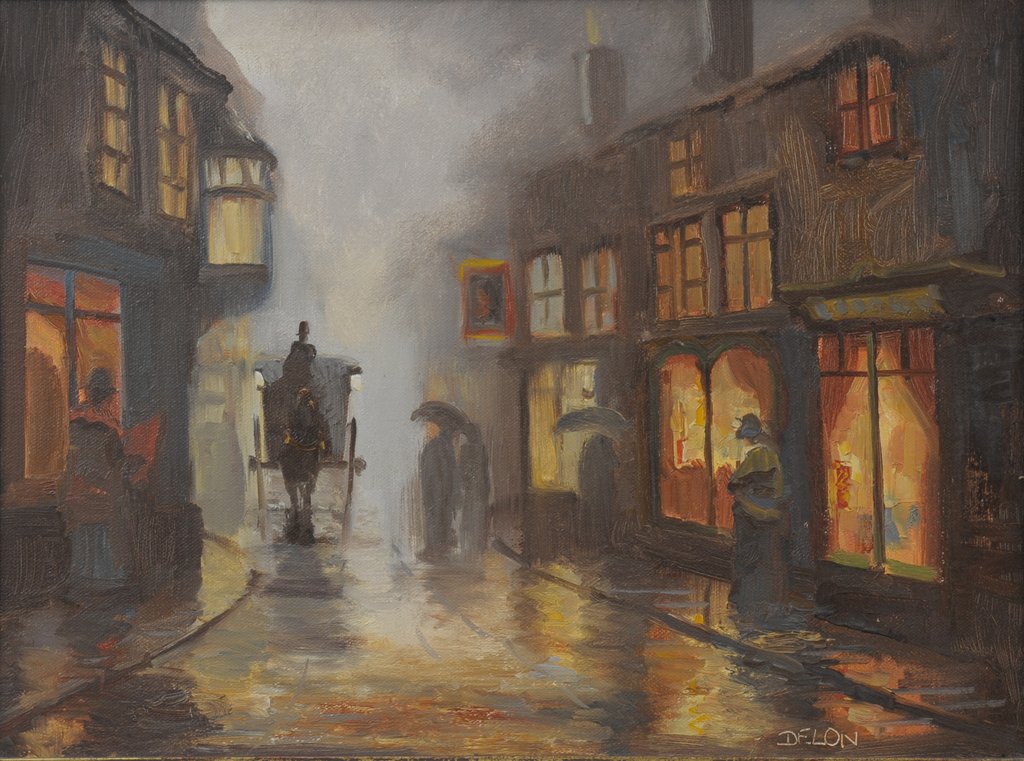 Don Hughes (Delon), British 20th Century 'Victorian street scene' With ...
