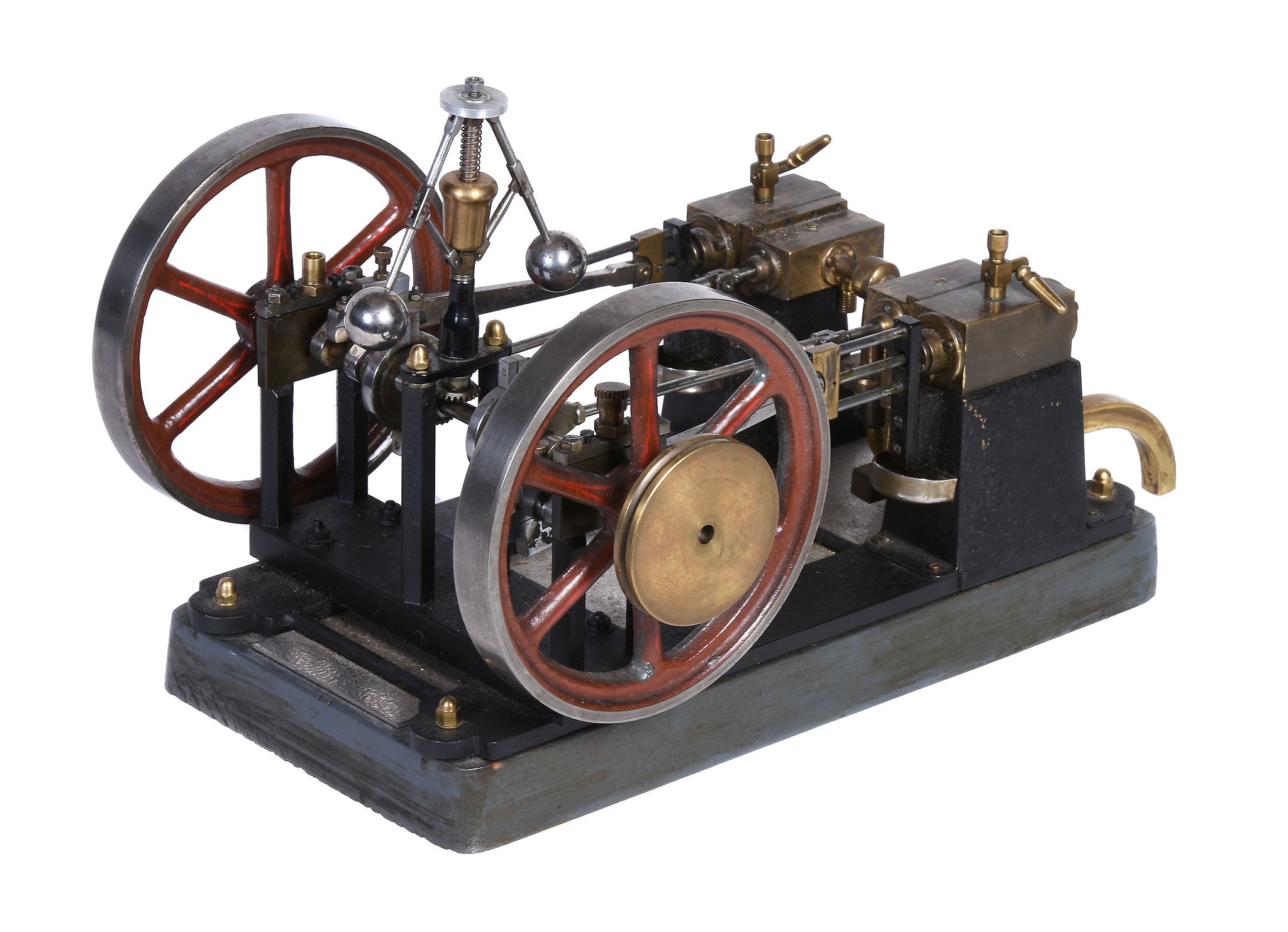 An early model of a twin simple horizontal live steam mill engine, the ...