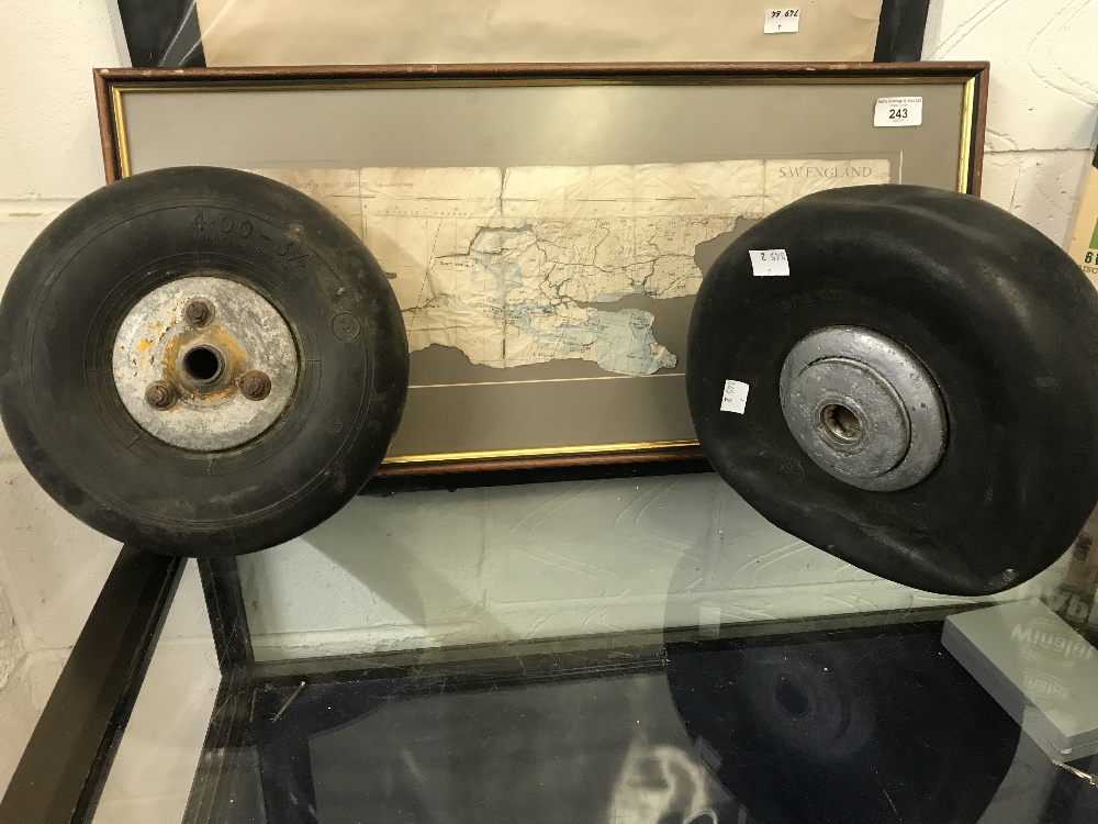 WWII/RAF: Spitfire rear wheel with a section of a pilots map marked on ...