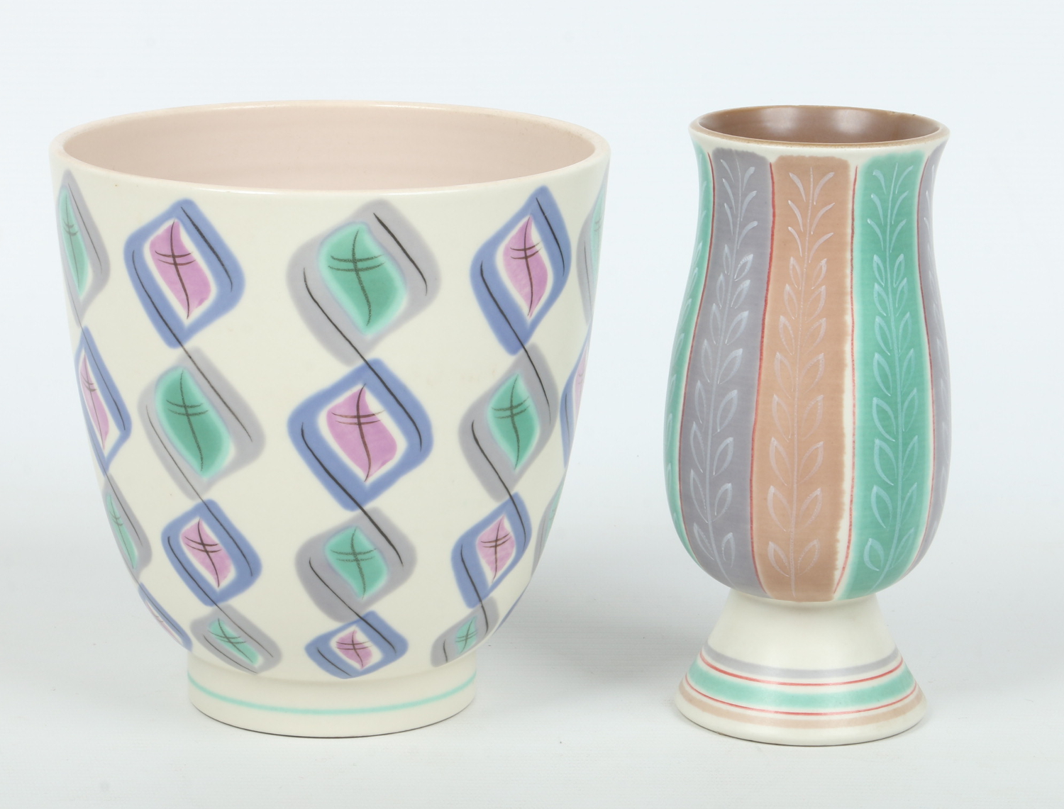 Two 1950s Poole pottery vases. One of free form by Ruth Pavely in the ...