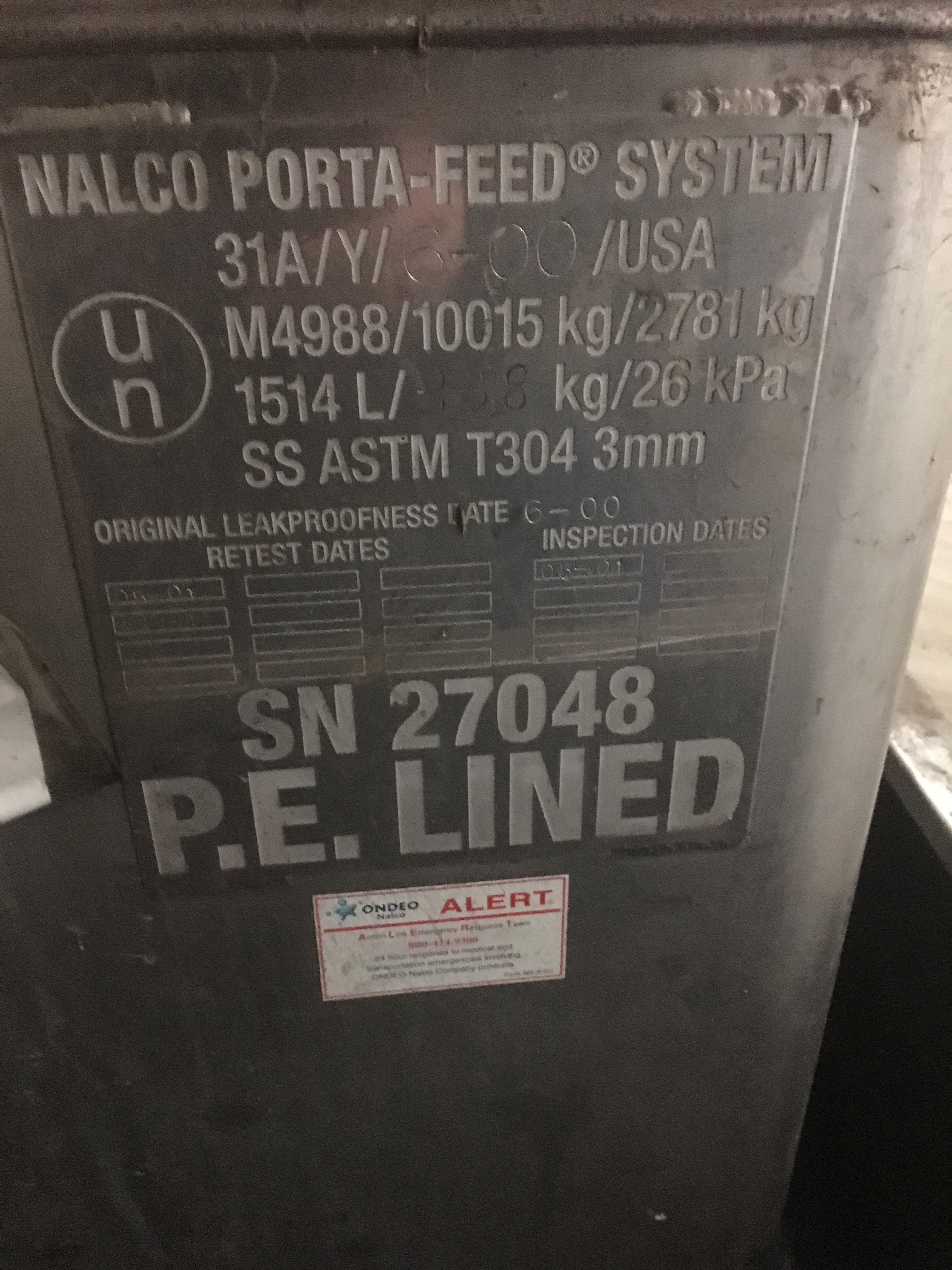 NALCO PORTA FEED SYSTEM 31A/Y/6-00/USA(LOCATED AT 2000 TAYLOR STREET ...