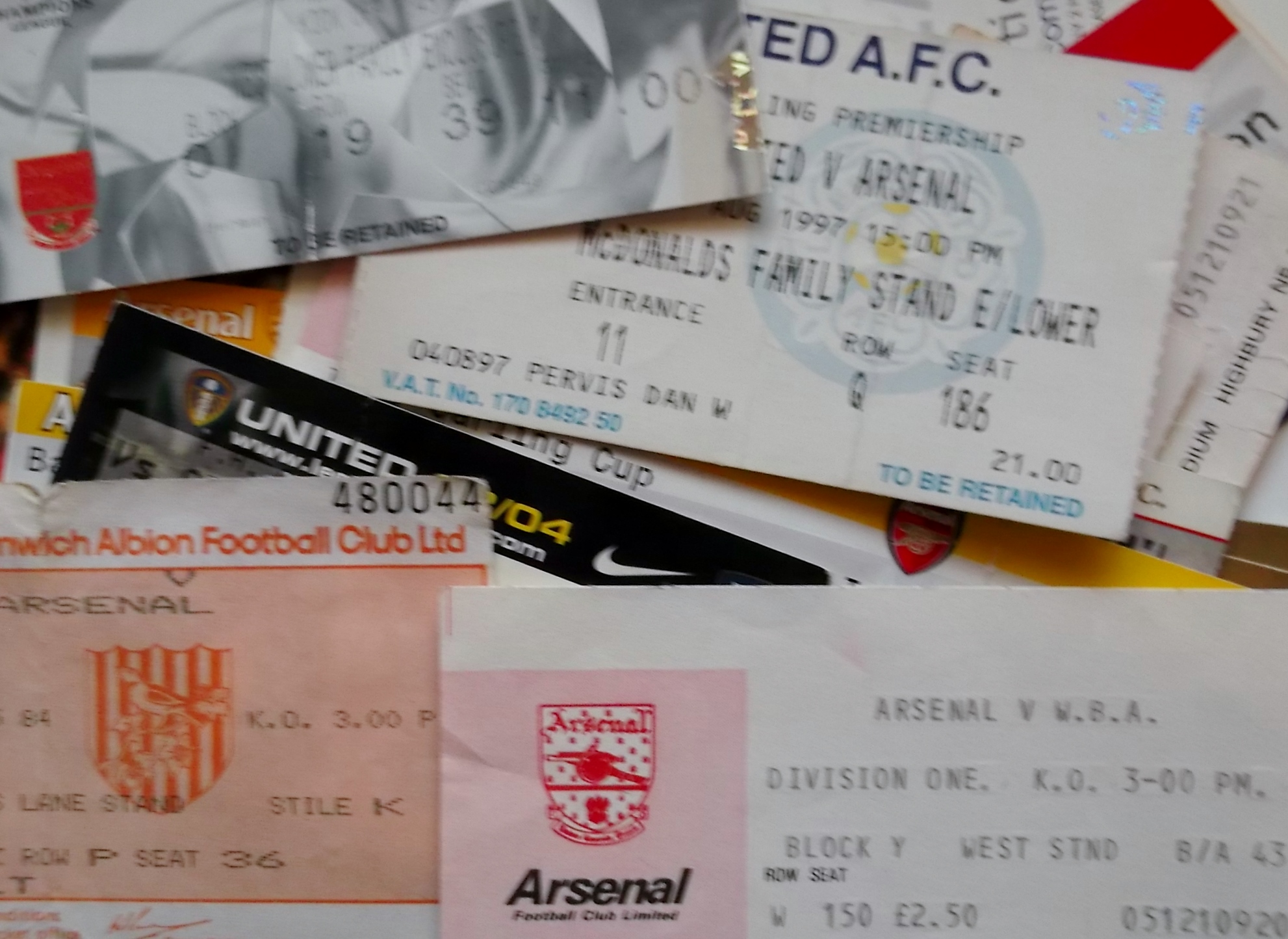 Nice collection of Arsenal home & away tickets from 1980's to date ...