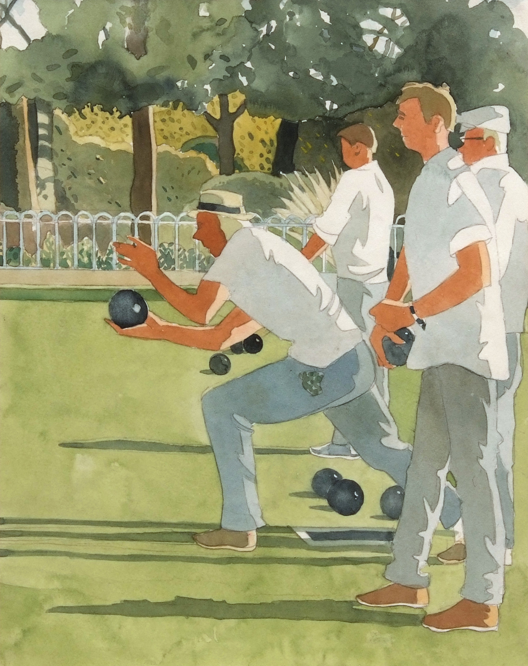 *SAM FENTON (20TH CENTURY, BRITISH) Bowls Match pair of watercolours ...